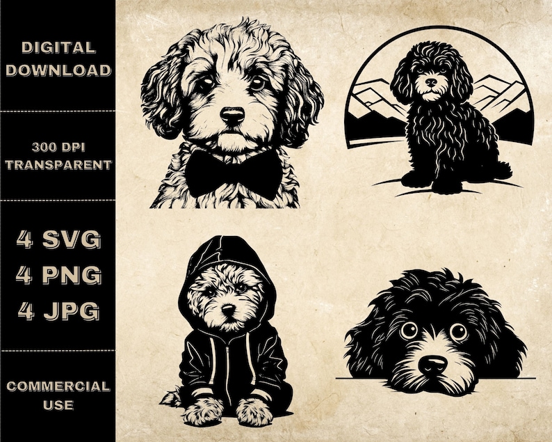 Cavapoo SVG Bundle PNG Cute Dog Clipart Hand Drawn Peeking - Etsy