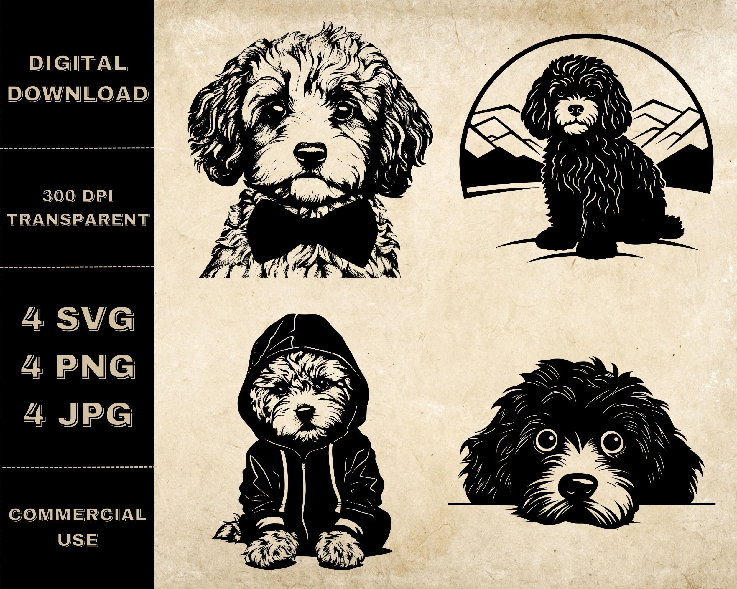 Cavapoo SVG Bundle PNG Cute Dog Clipart Hand Drawn Peeking - Etsy