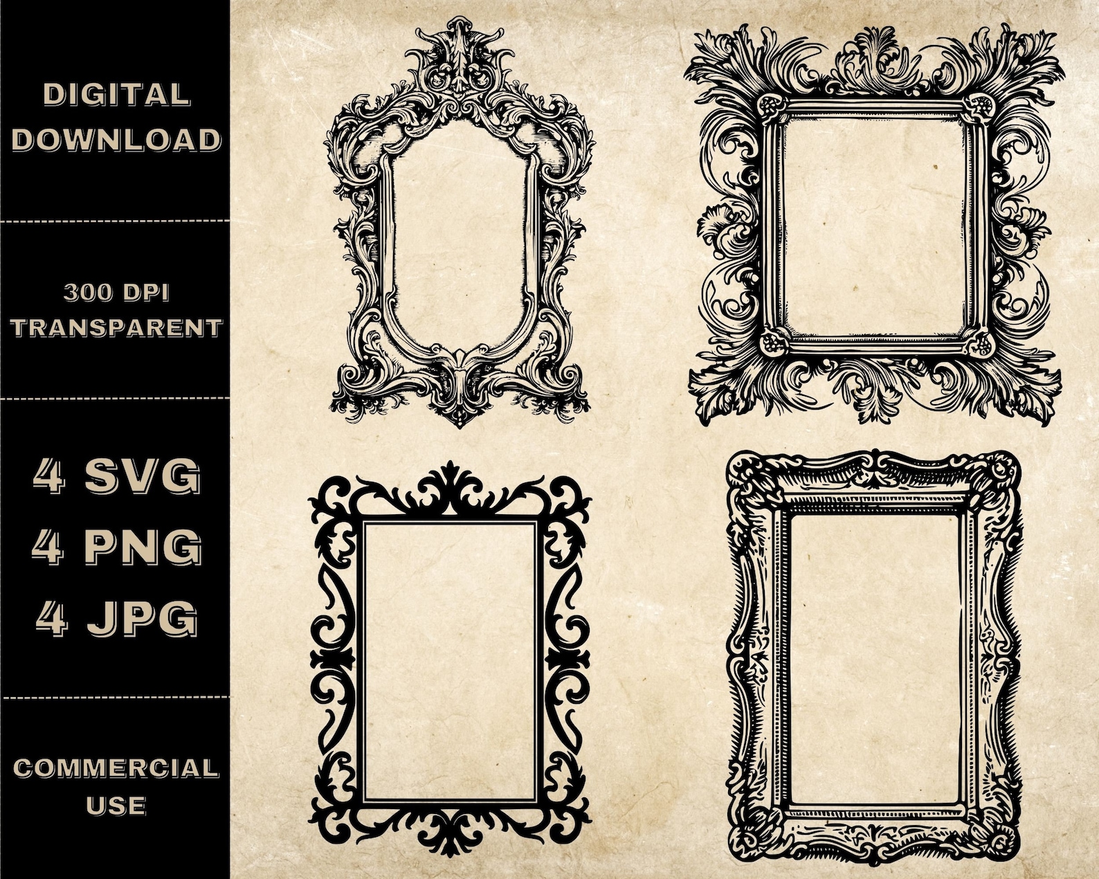 Antique Frame SVG Bundle, PNG, Decorative Frame Clipart, Hand Drawn ...