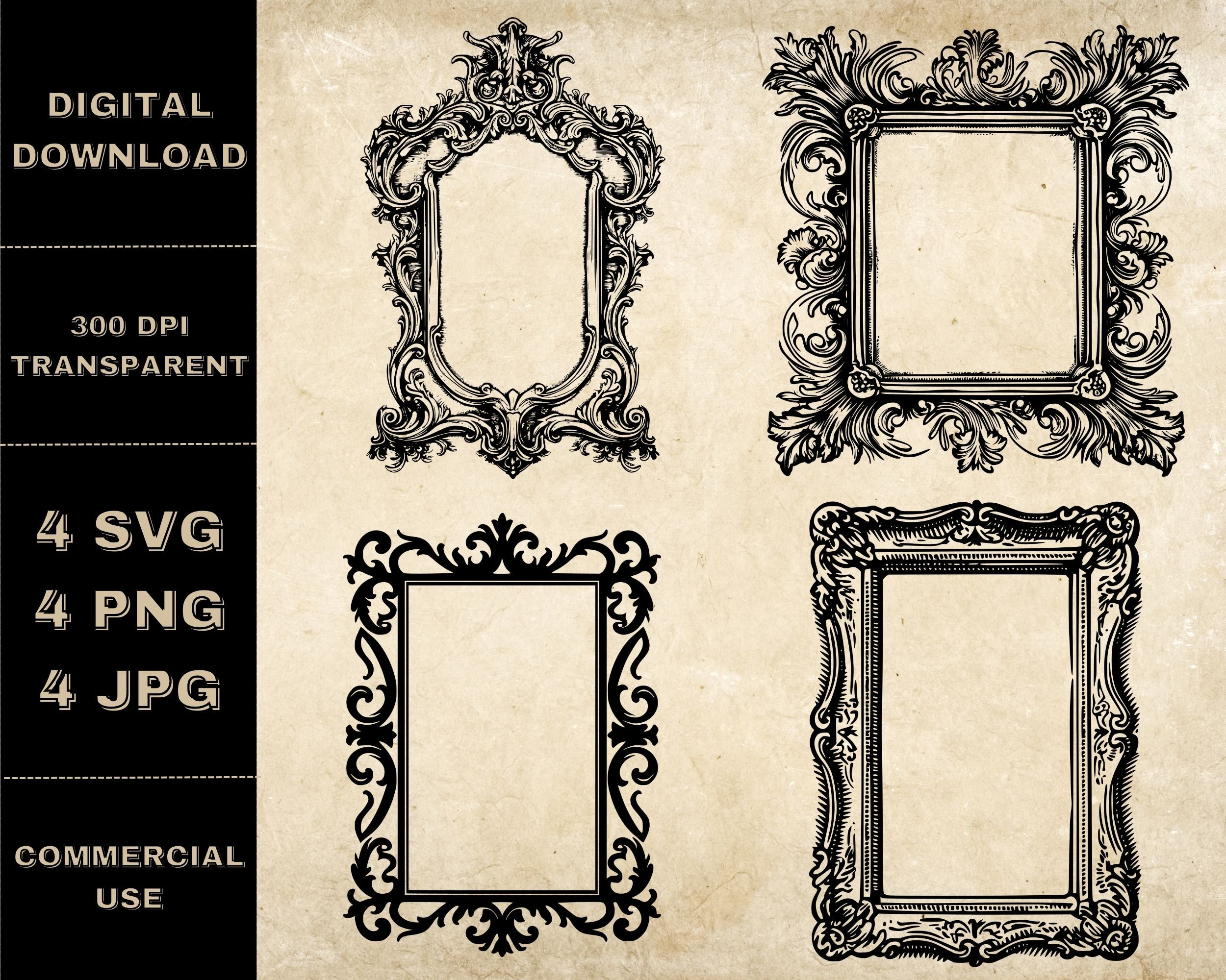Antique Frame SVG Bundle, PNG, Decorative Frame Clipart, Hand Drawn ...