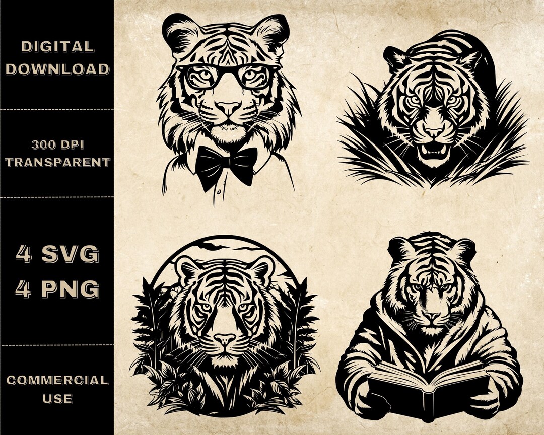 Tiger SVG Bundle, PNG, Wild Tiger Clipart, Hand Drawn Tiger Vector ...