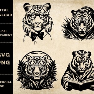 Tiger SVG Bundle, PNG, Wild Tiger Clipart, Hand Drawn Tiger Vector ...