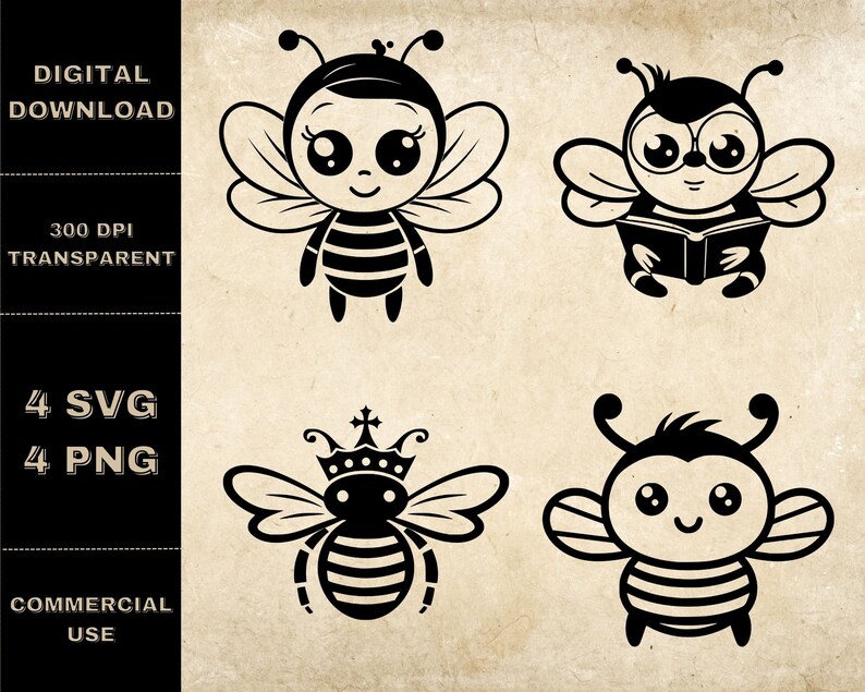 Cute Bee SVG Bundle PNG Bee Clipart Hand Drawn Bees Vector - Etsy