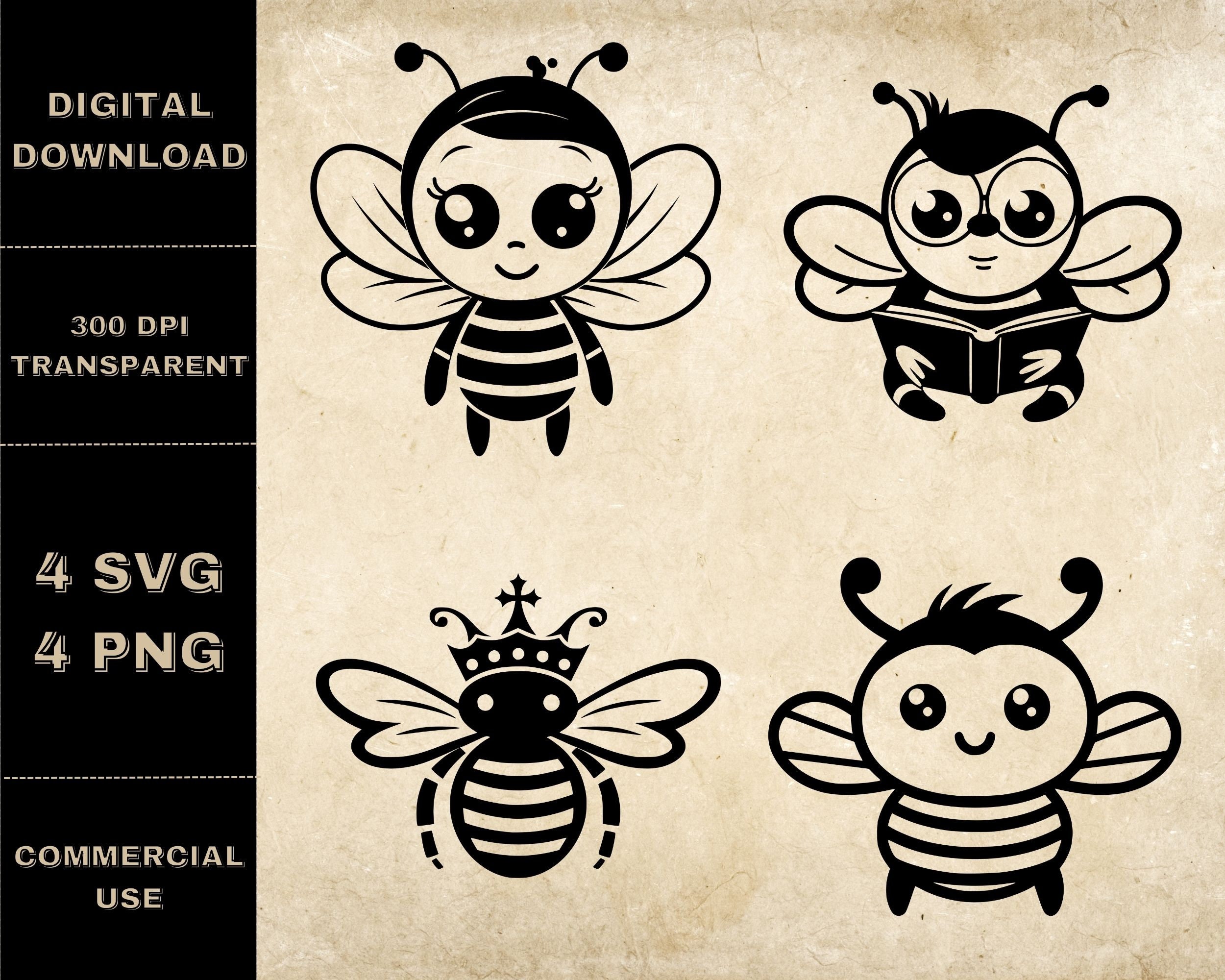 Cute Bee SVG Bundle PNG Bee Clipart Hand Drawn Bees Vector - Etsy