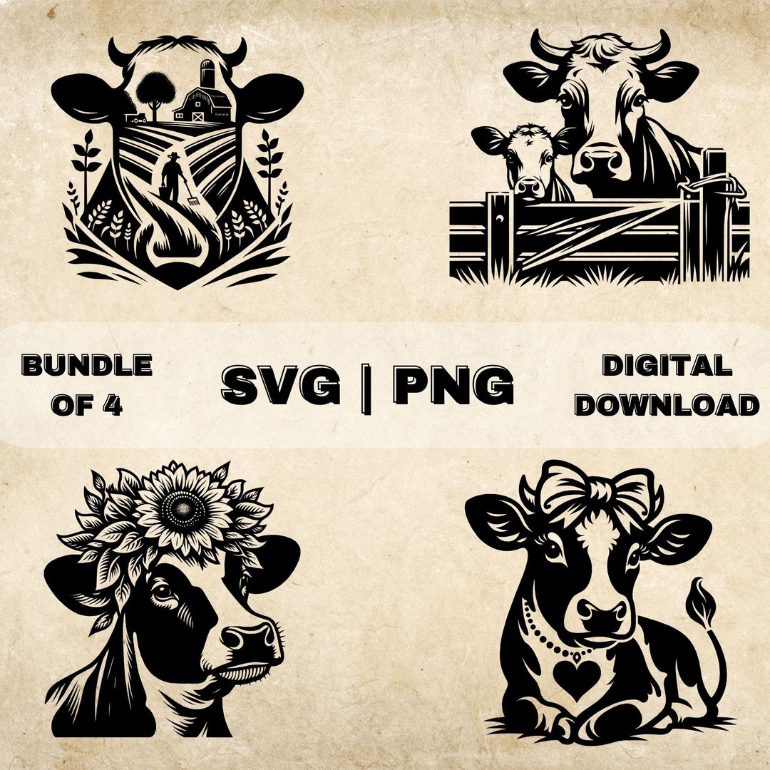 Cute Cow SVG Bundle, Cow and Calf Clipart, Hand Drawn Farm Animal Theme ...
