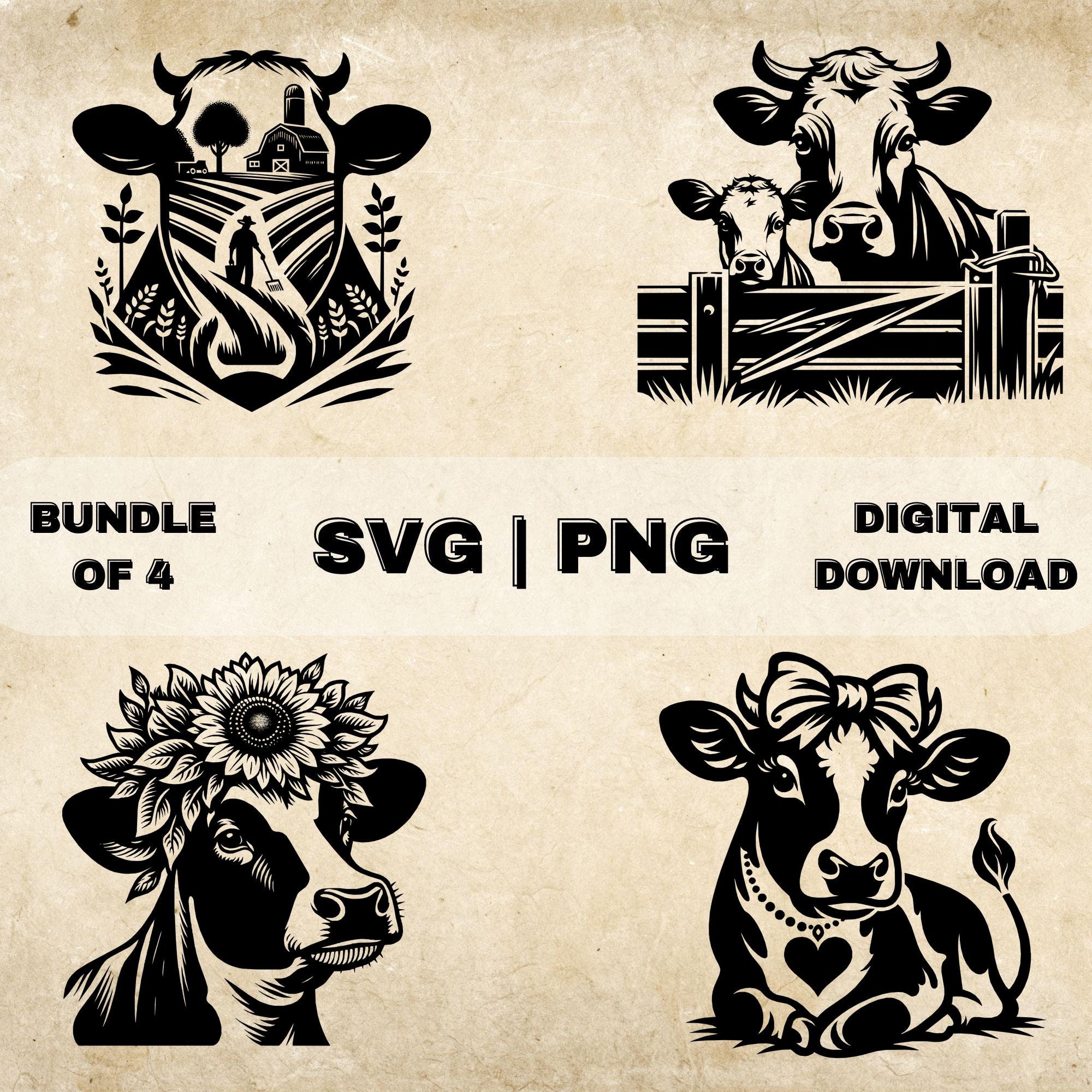 Cute Cow SVG Bundle, Cow and Calf Clipart, Hand Drawn Farm Animal Theme ...