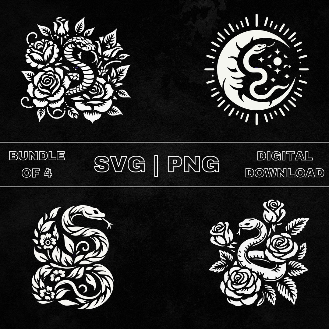 Floral Snake SVG Bundle, Snake Flowers Clipart, Hand Drawn Snake Roses ...