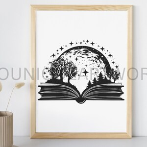 Celestial Book SVG Bundle, PNG, Fantasy Bookworm Clipart, Hand Drawn ...