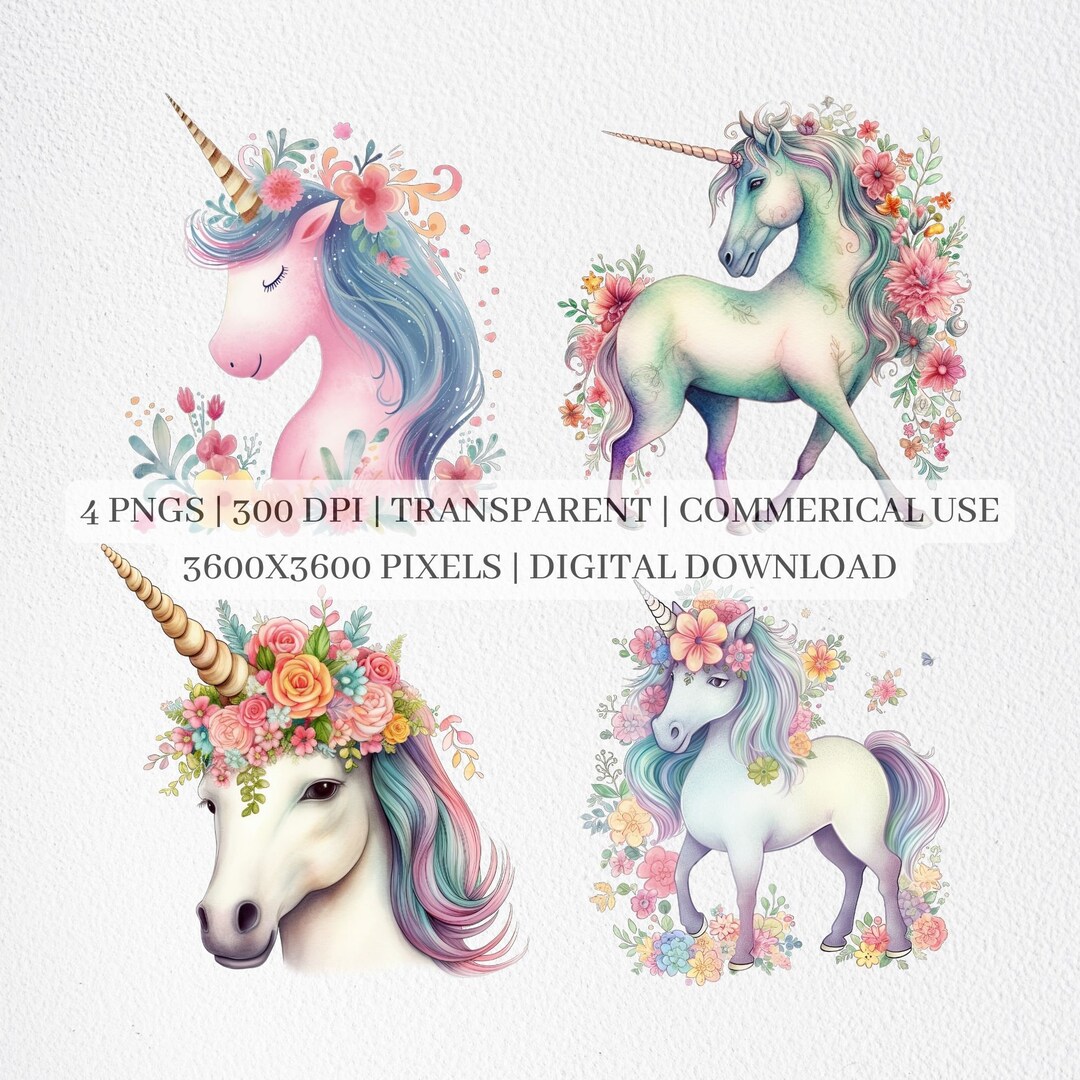 Cute Unicorn Clipart, Rainbow Unicorns PNG Files for Sublimation ...