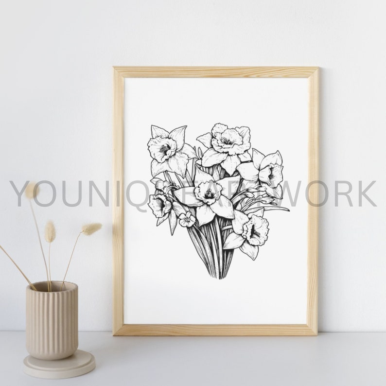 Daffodil SVG Bundle, PNG, Flowers Clipart, Hand Drawn Daffodils Vector ...