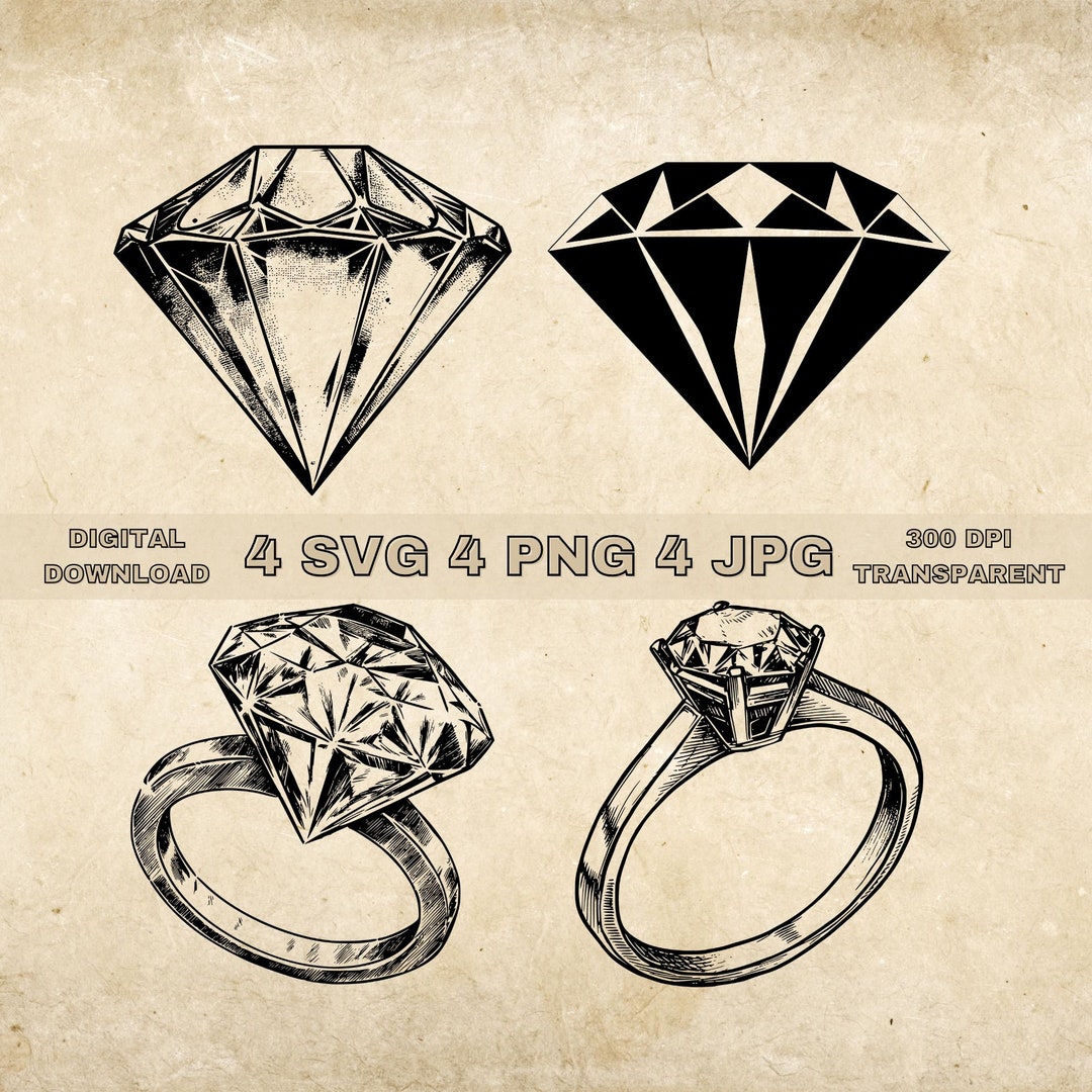 Diamond SVG Bundle, PNG, Diamond Clipart, Hand Drawn Diamond Vector ...