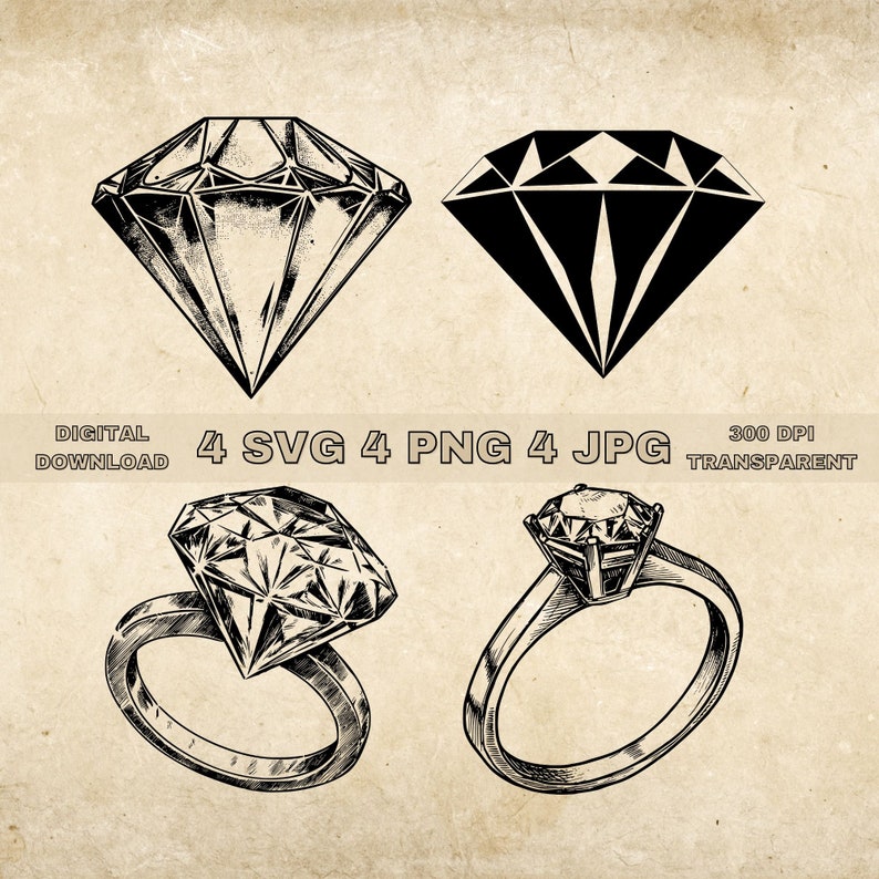 Diamond SVG Bundle PNG Diamond Clipart Hand Drawn Diamond - Etsy