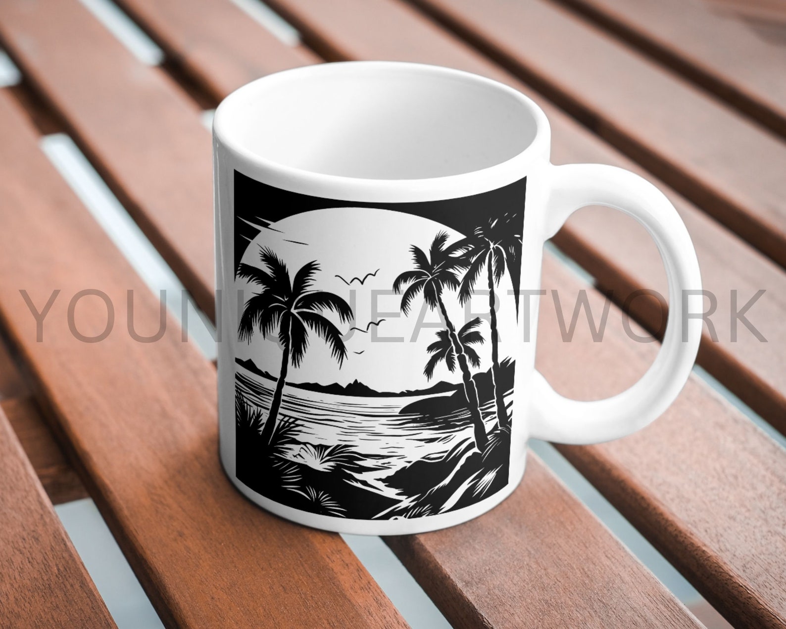 Tropical Sunset SVG Bundle, PNG, Beach Scene Clipart, Hand Drawn Palm ...