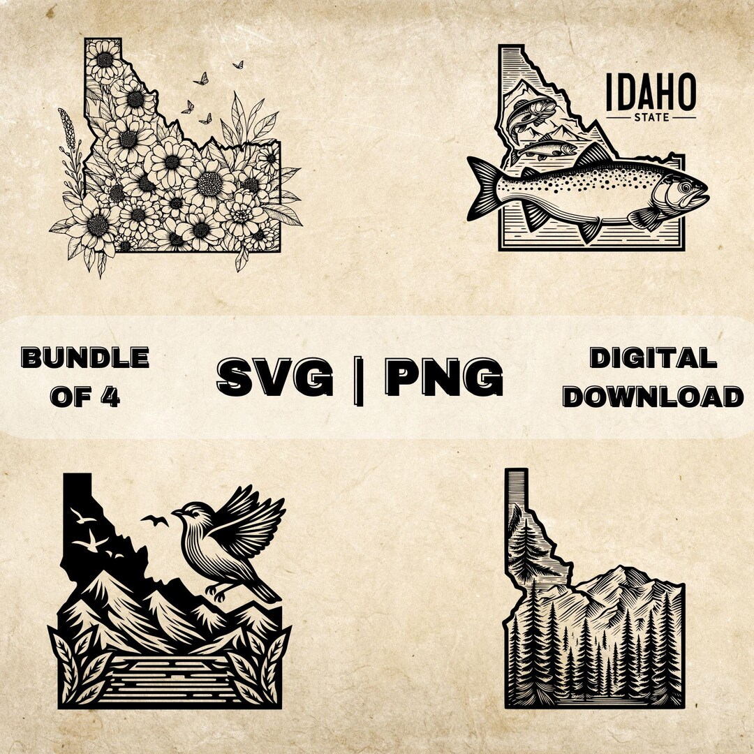 Idaho SVG Bundle, Idaho State Clipart, Idaho Flower Syringa, Mountain ...