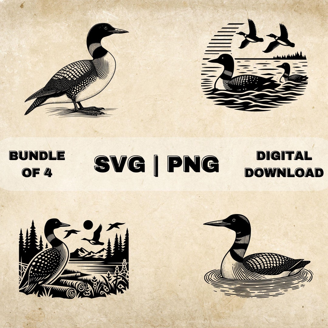 Loon SVG Bundle, Bird Clipart, Hand Drawn Lake Life Theme Vector ...