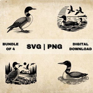 Loon SVG Bundle, Bird Clipart, Hand Drawn Lake Life Theme Vector ...