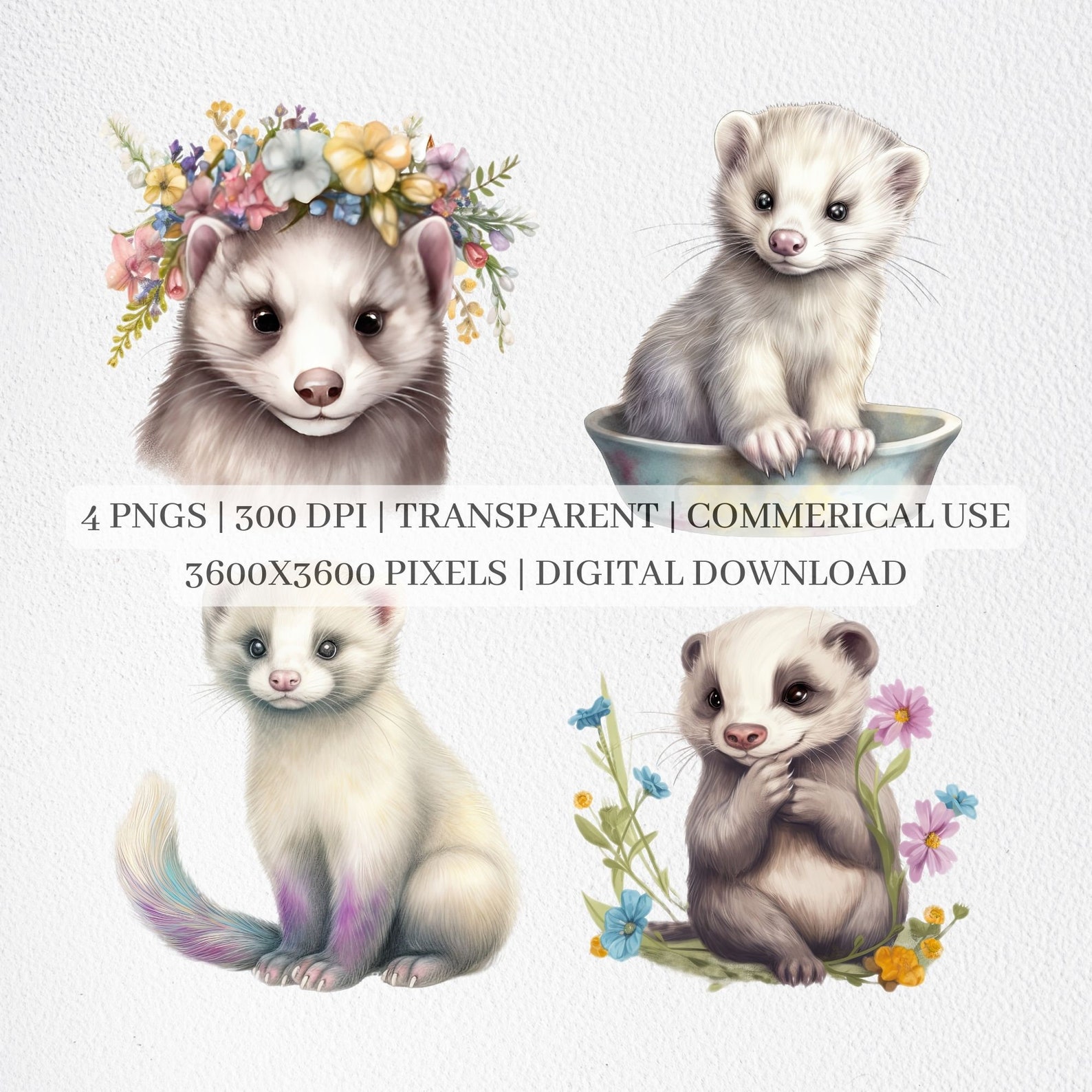 Cute Ferret Clipart, Ferret PNG Files for Sublimation, Ferrets Clip Art ...