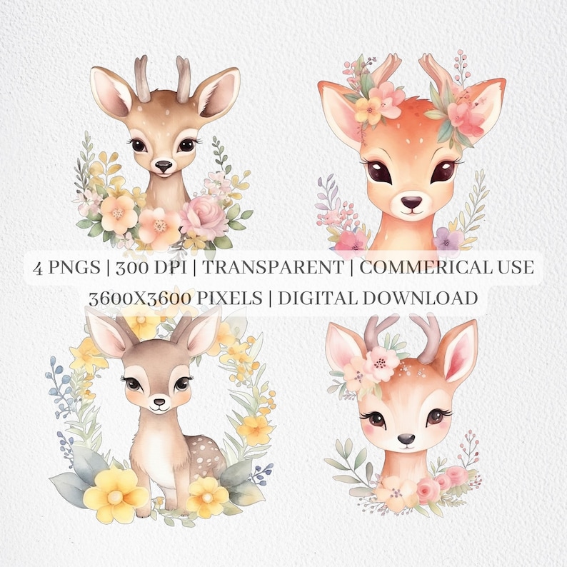 Cute Baby Deer Clipart Watercolor Deer PNG Files Woodland - Etsy