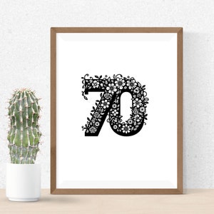 Number 70 SVG Bundle, 70th Birthday Clipart, Hand Drawn Seventy Themed ...