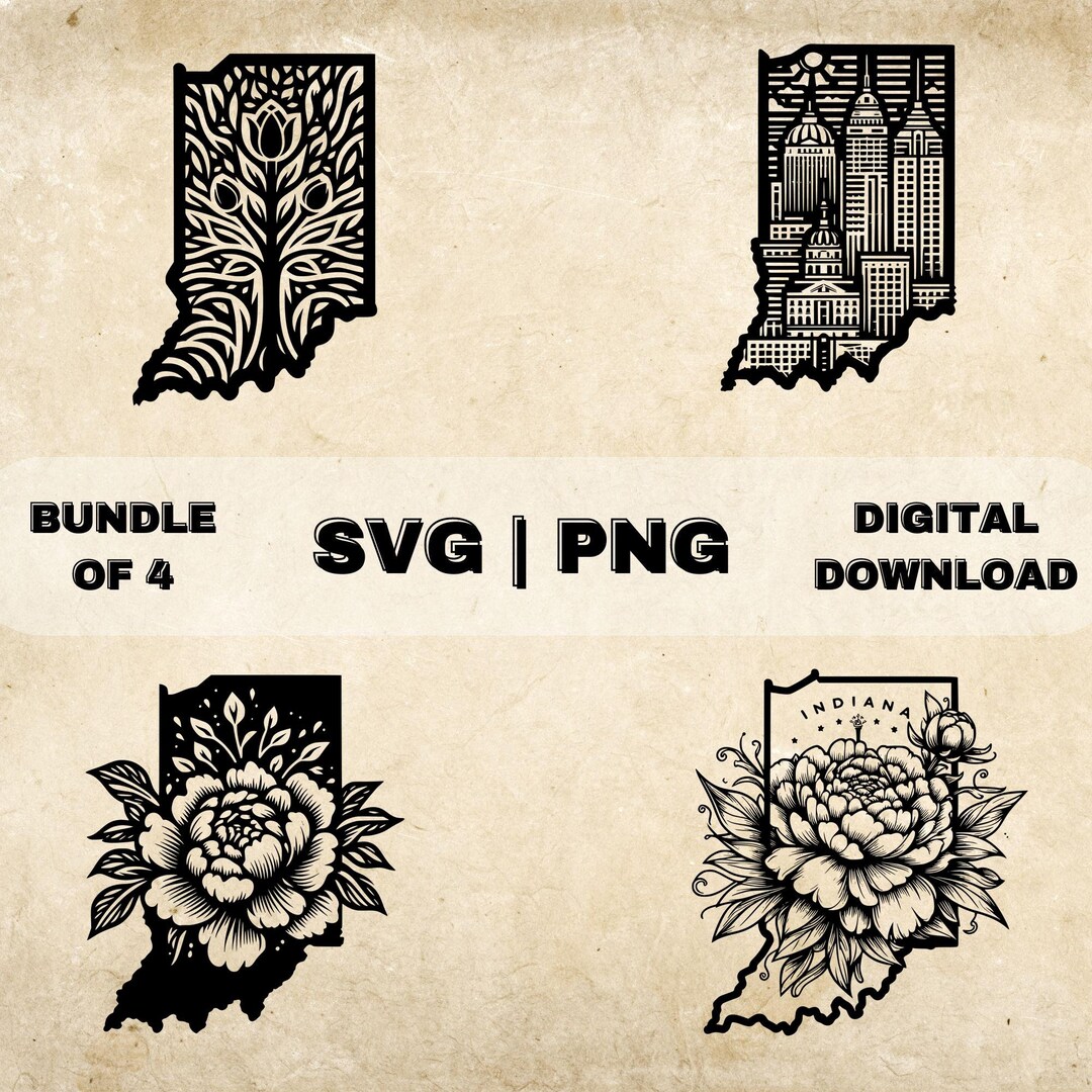 Indiana State SVG Bundle, Indiana Clipart, Peony Flower, Tulip Tree ...