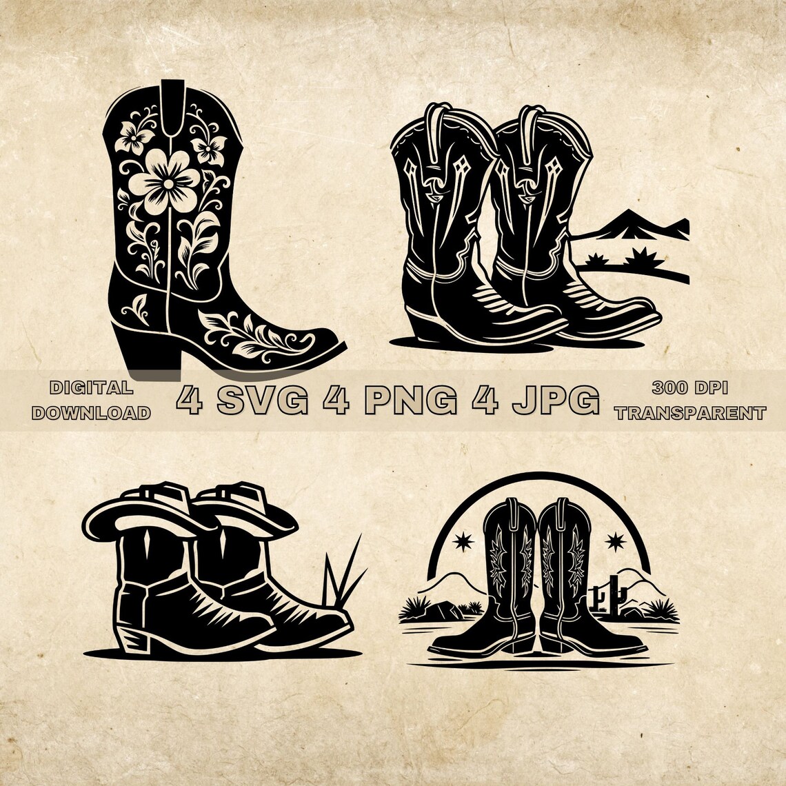 Cowboy Boots SVG Bundle PNG Wild West Clipart Hand Drawn - Etsy