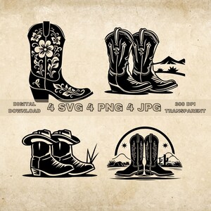 Cowboy Boots SVG Bundle, PNG, Wild West Clipart, Hand Drawn Western ...