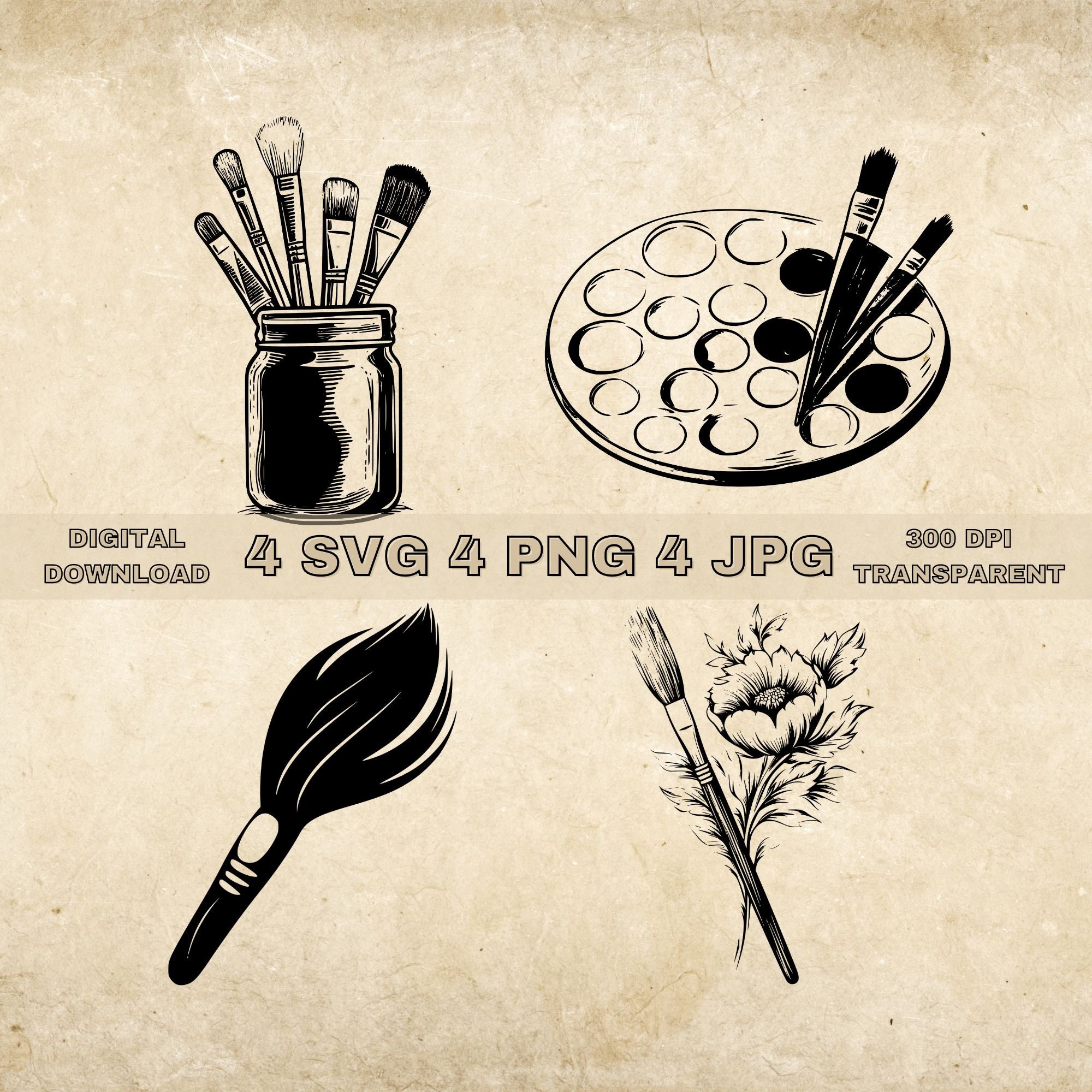Paint Brush SVG Bundle PNG Art Brush Clipart Hand Drawn - Etsy UK