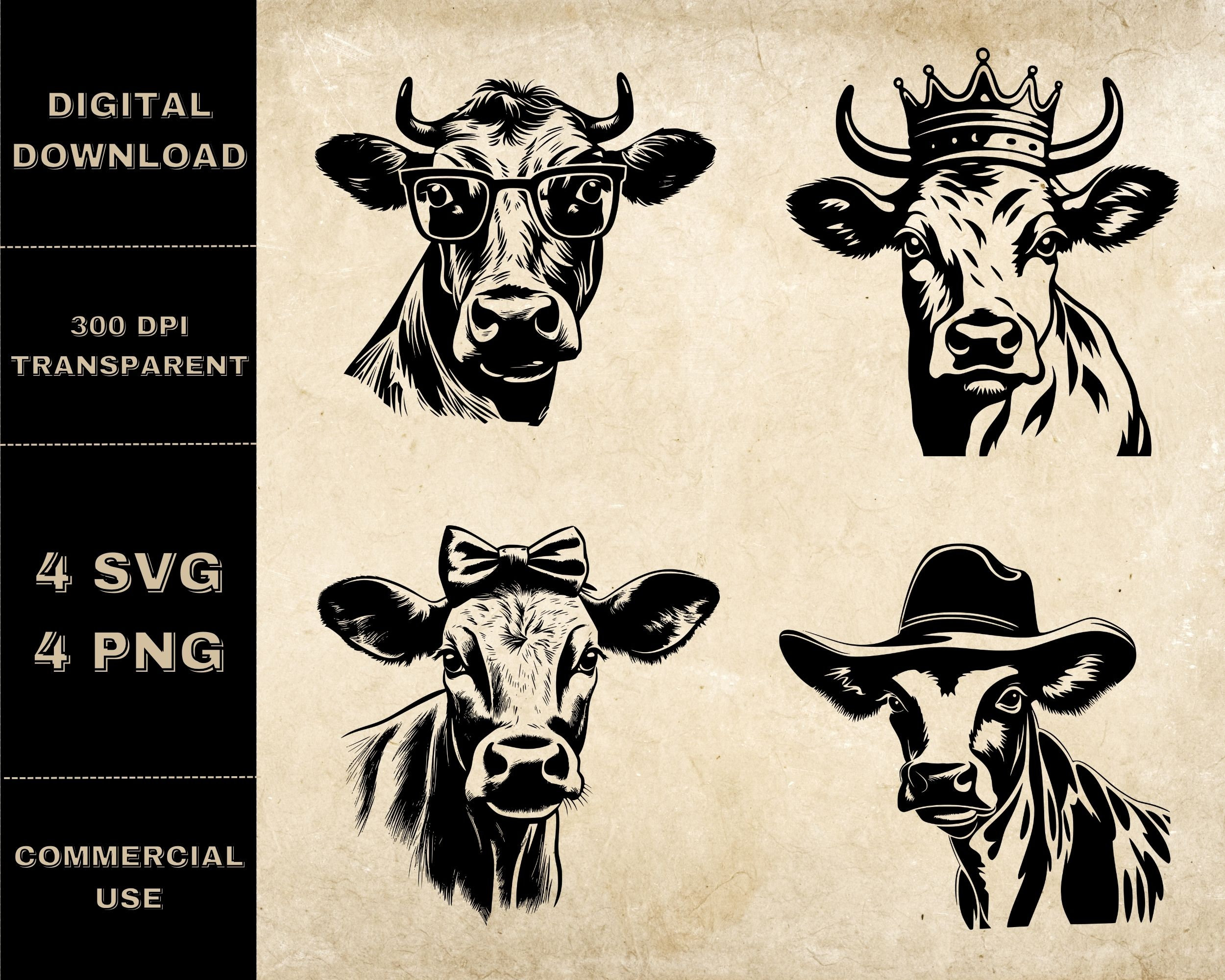 Cute Cow SVG Bundle PNG Funny Cow Clipart Hand Drawn Cows - Etsy