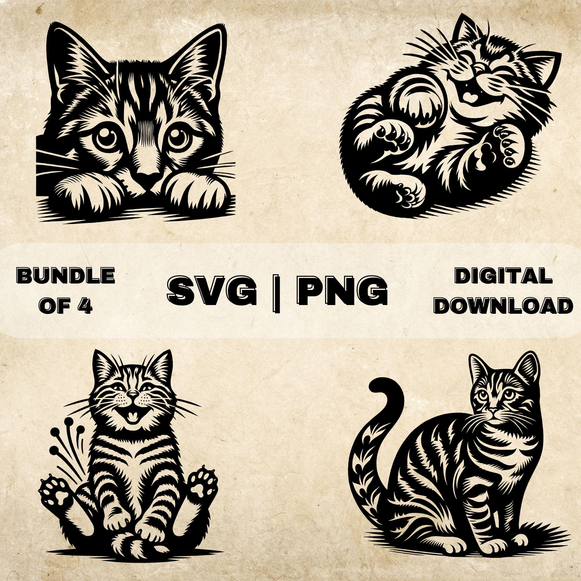 Tabby Cat SVG Bundle, Cute Cat Clipart, Hand Drawn Cats Theme Vector ...