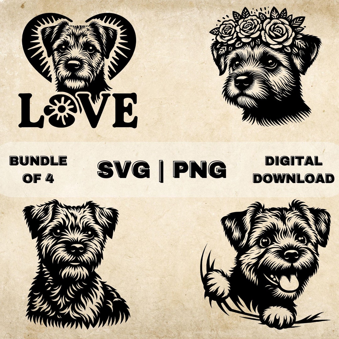 Border Terrier SVG Bundle, Border Terrier Clipart, Hand Drawn Dog Theme ...