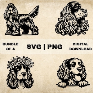 English Cocker Spaniel SVG Bundle, Cute Dog Clipart, Hand Drawn Dog ...