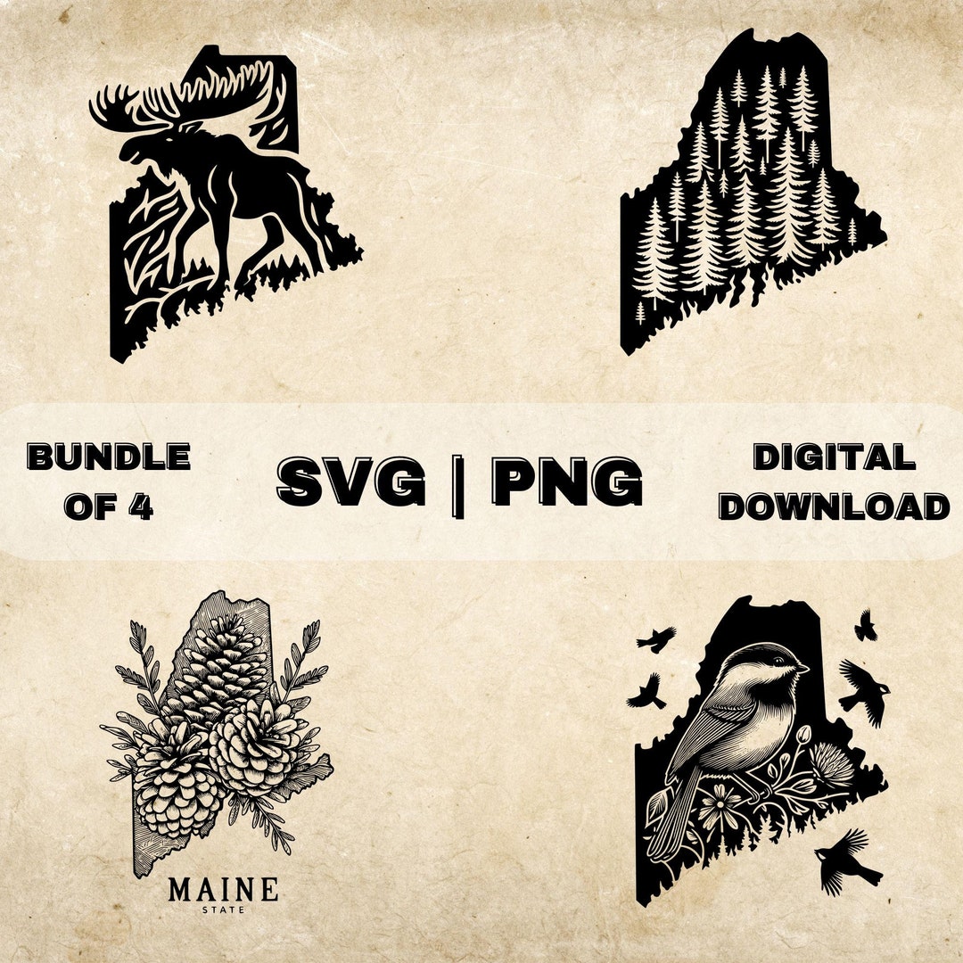 Maine State SVG Bundle, Maine Clipart, Maine Bird, Tree, Pine Cone Art ...