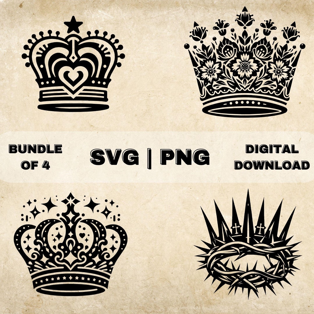 Crown With Flowers SVG Bundle, Crown Clipart, Hand Drawn Princess Crown ...
