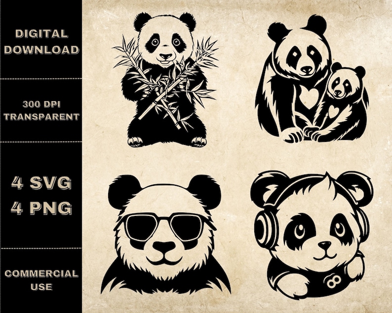 Cute Panda SVG Bundle PNG Panda Clipart Hand Drawn Panda - Etsy