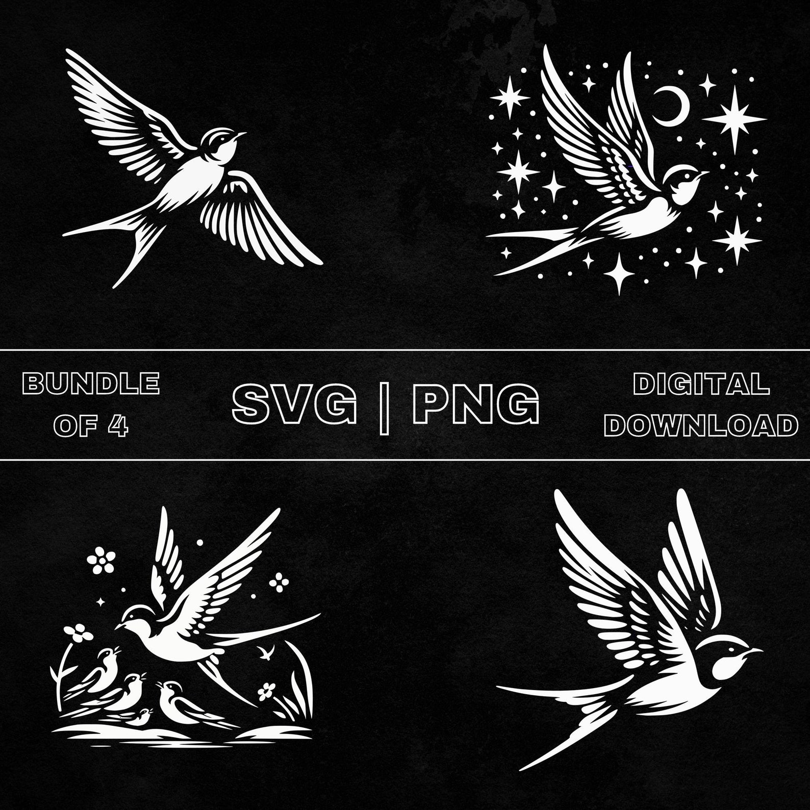 Swallow SVG Bundle, Swallow Bird Clipart, Hand Drawn Birds Theme Vector ...