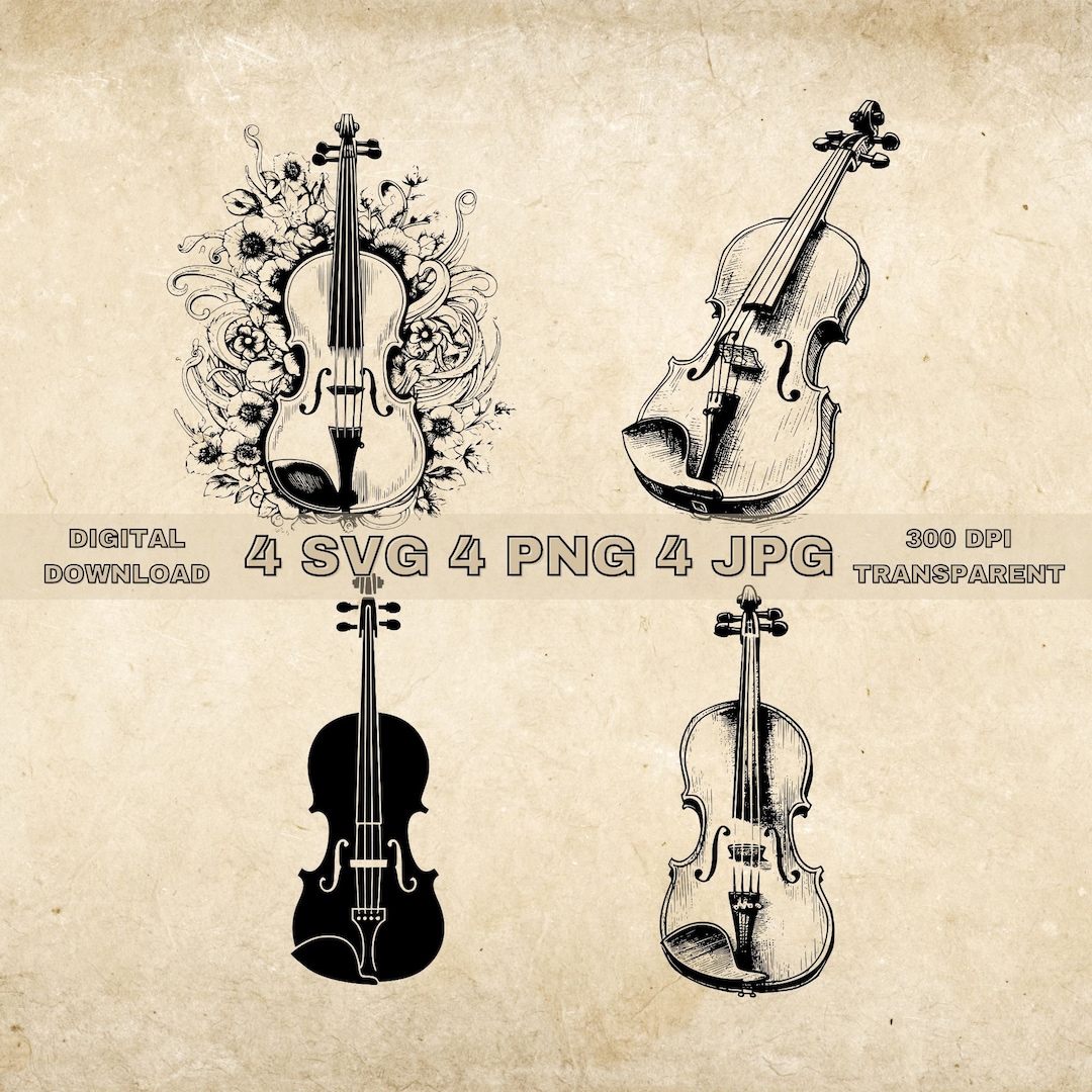 Violin SVG Bundle, PNG, Violin Clipart, Hand Drawn Violin Vector ...