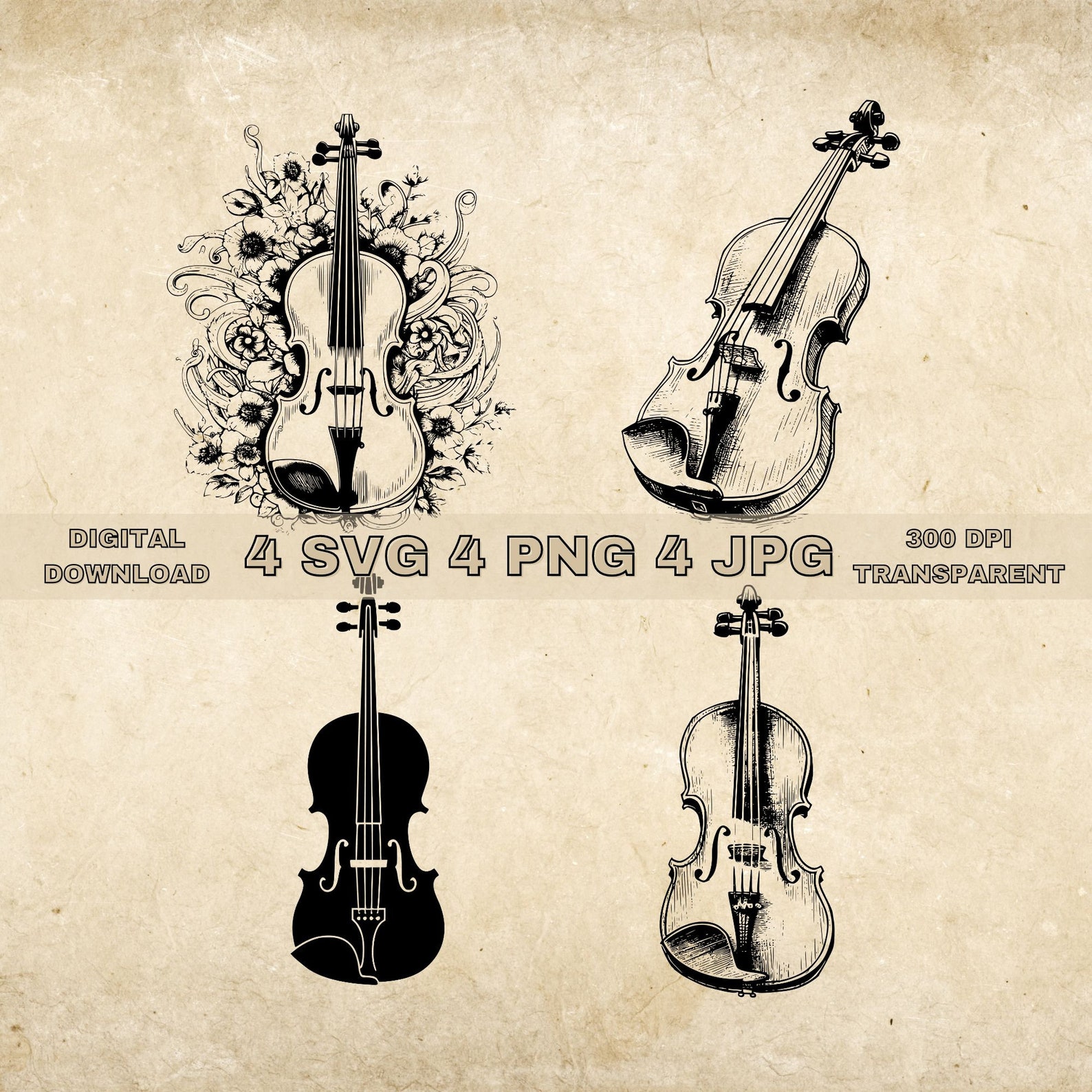 Violin SVG Bundle PNG Violin Clipart Hand Drawn Violin - Etsy