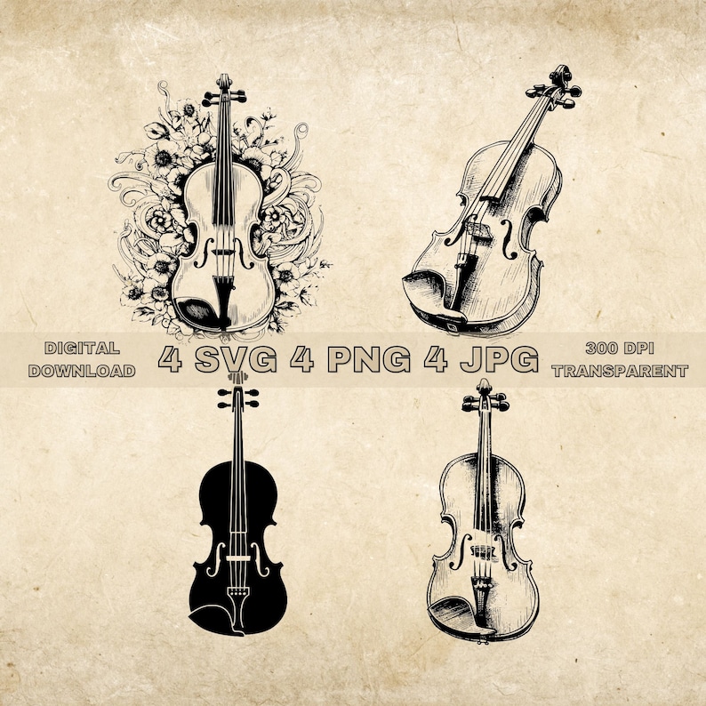 Violin SVG Bundle PNG Violin Clipart Hand Drawn Violin - Etsy