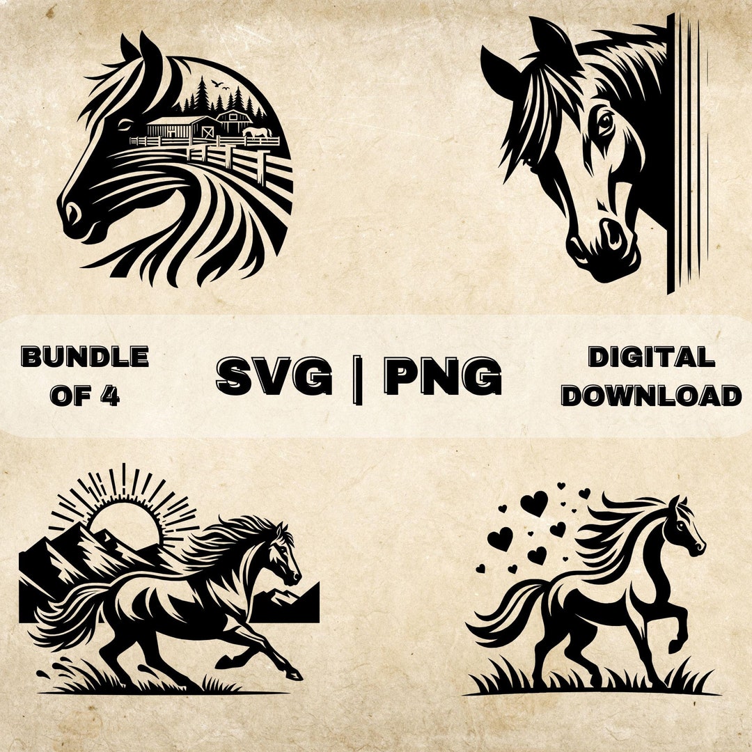 Horse SVG Bundle, Horse Clipart, Hand Drawn Farm Animal Theme Vector ...