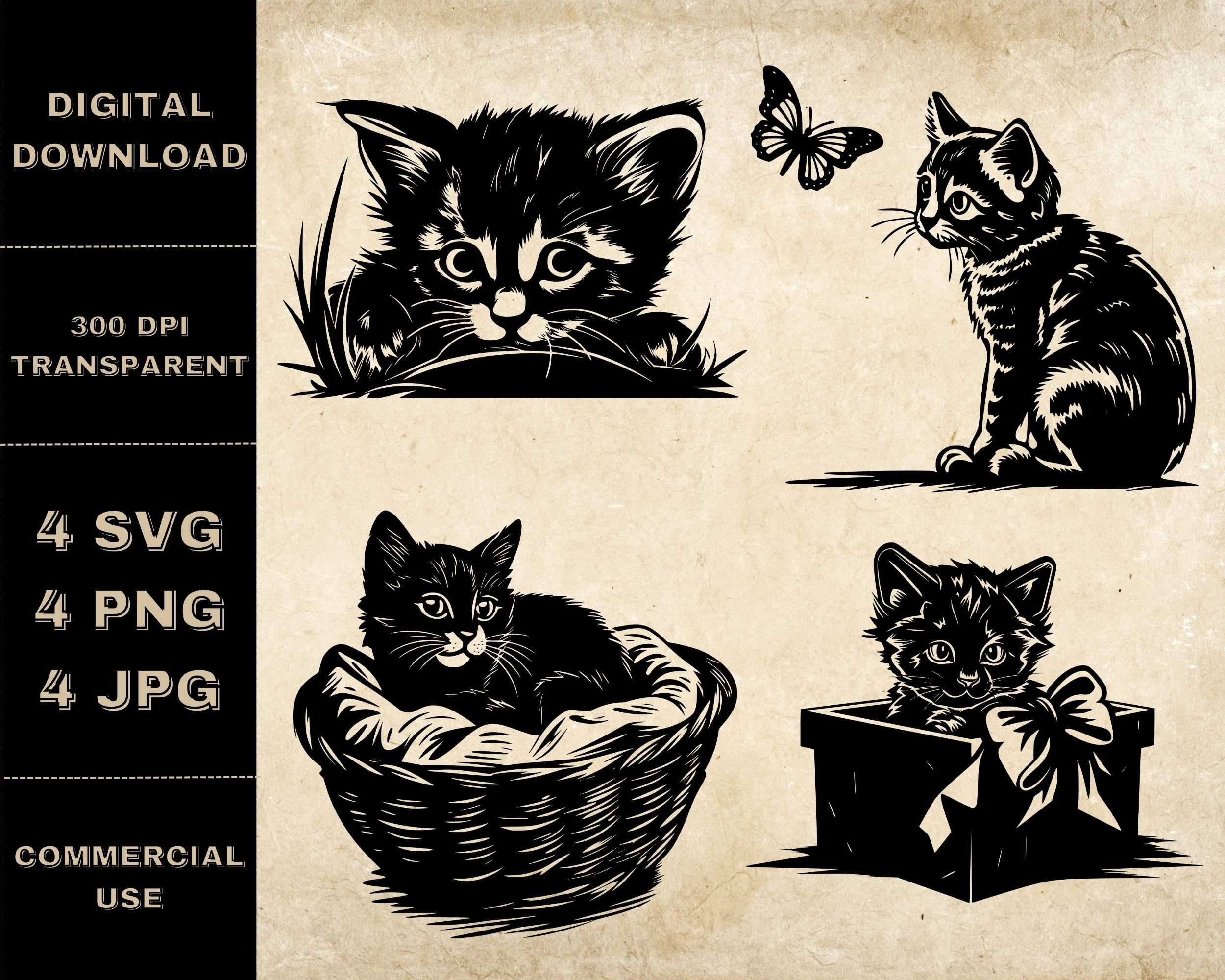 Cute Cat SVG Bundle PNG Kitten Clipart Hand Drawn Cat With - Etsy