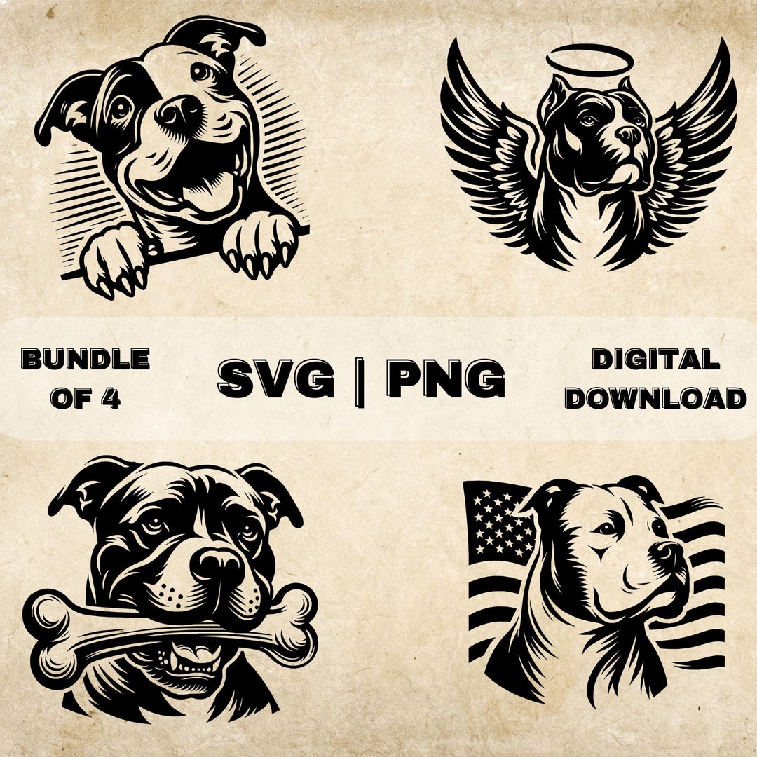 Pitbull SVG Bundle, Pit Bull Clipart, Hand Drawn Dog Theme Vector ...