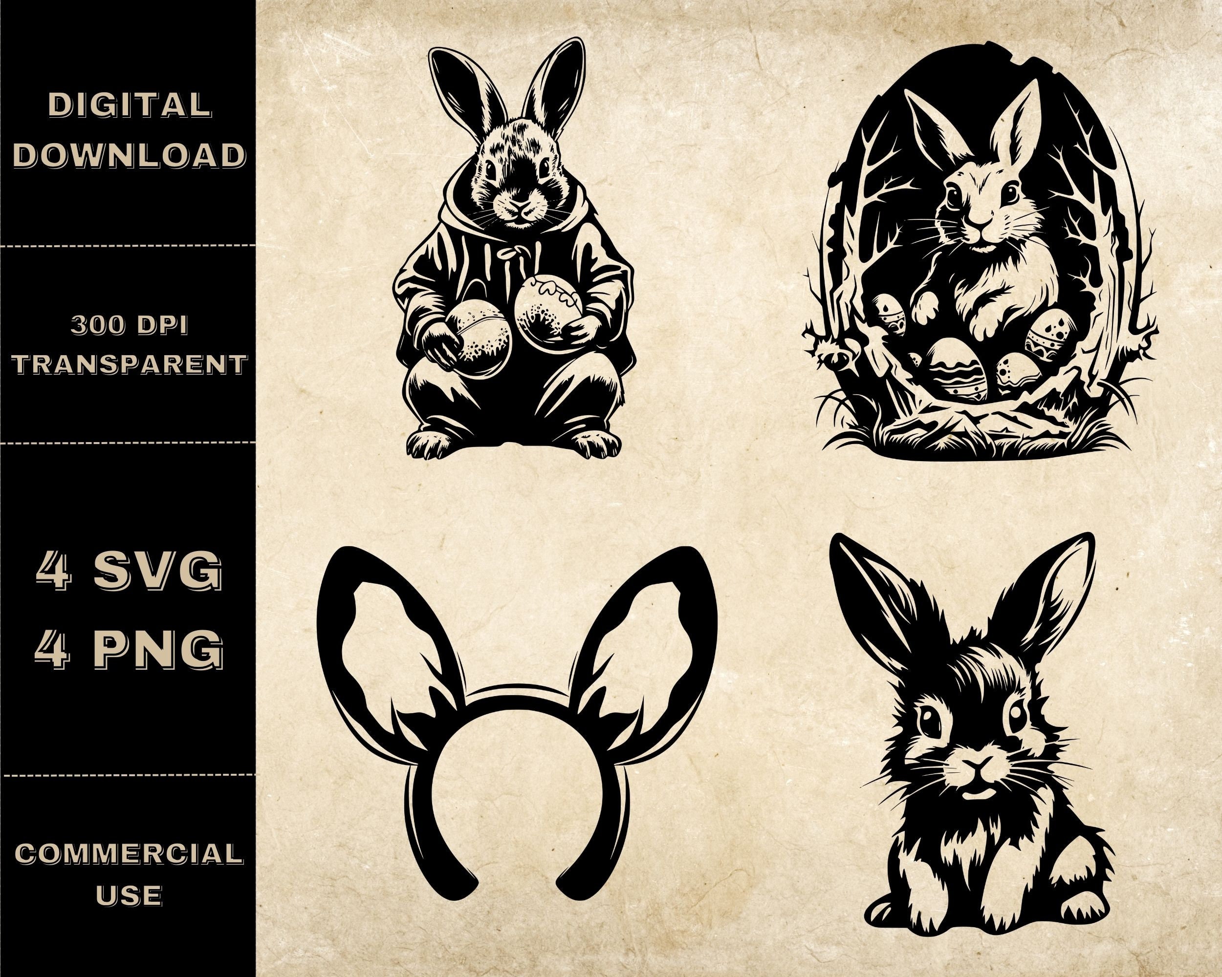 Easter Bunny SVG Bundle PNG Cute Bunny Clipart Hand Drawn - Etsy
