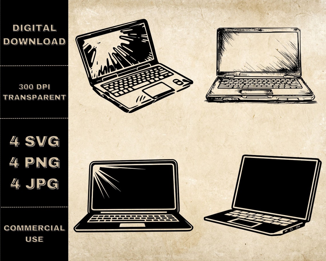 Laptop SVG Bundle PNG Laptop Clipart Hand Drawn Laptop - Etsy
