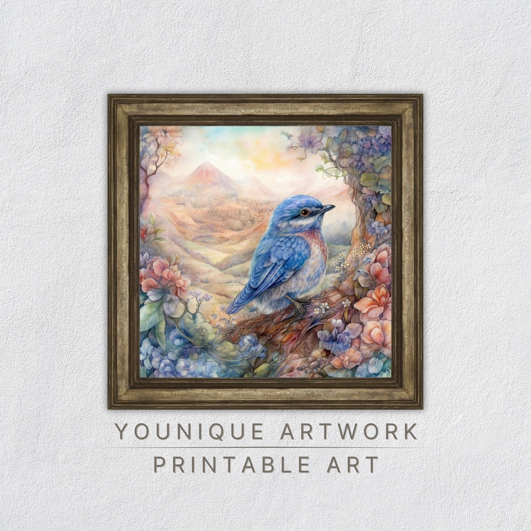 Bluebird Painting, Bluebird Printable Wall Art, Bluebird Nursery Decor ...
