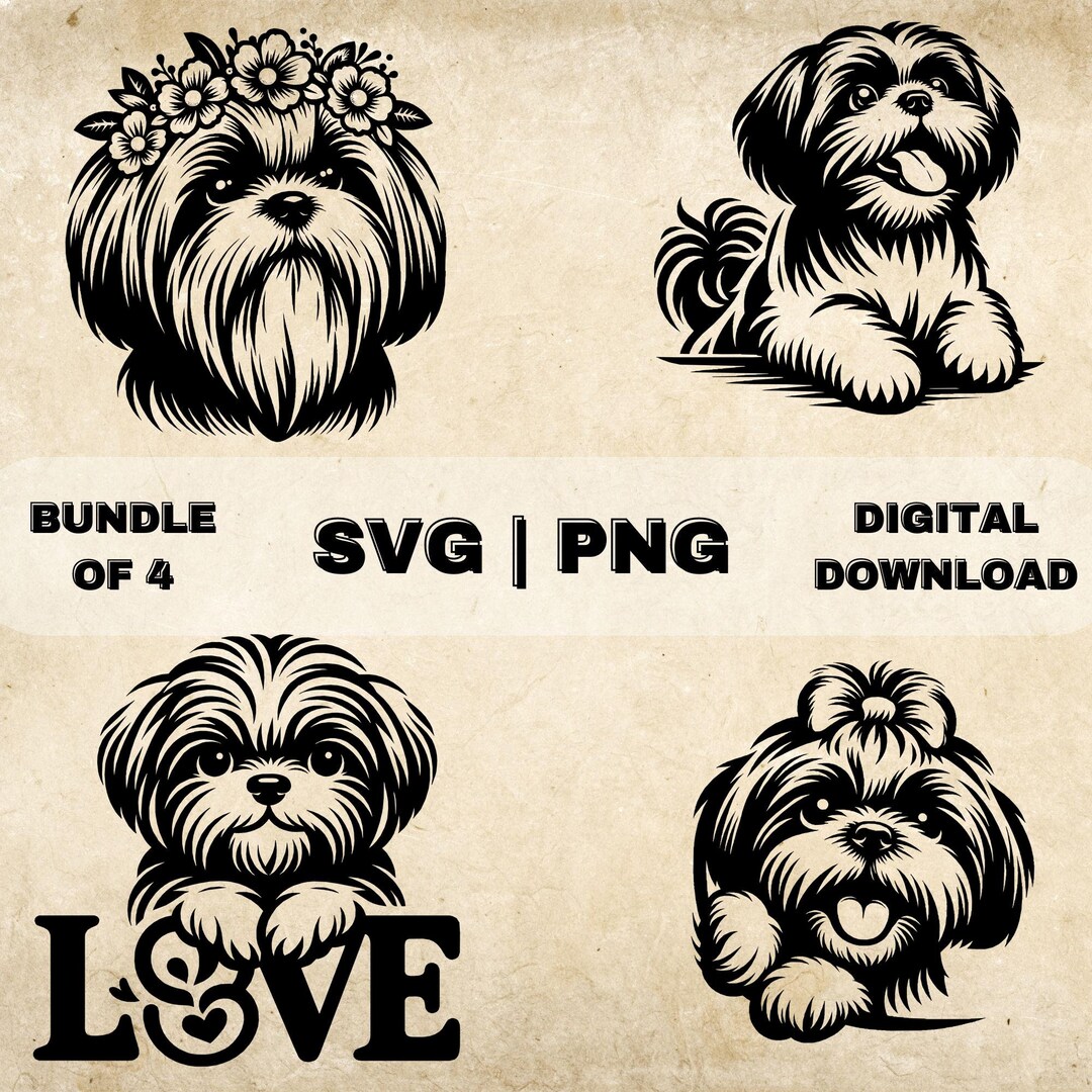 Shih Tzu SVG Bundle, Shih Tzu Clipart, Hand Drawn Dog Theme Vector ...