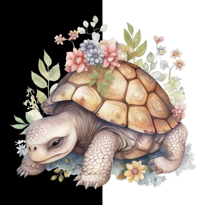 Tortoise Clipart Tortoise PNG Files for Sublimation Floral - Etsy