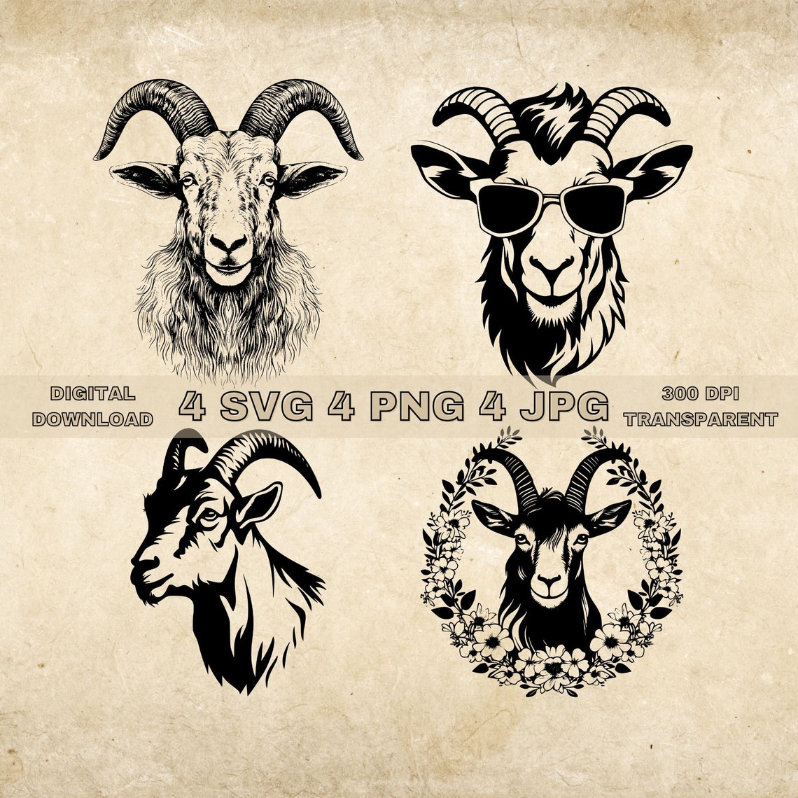 Goat SVG Bundle, PNG, Goat Clipart, Hand Drawn Goats Vector ...