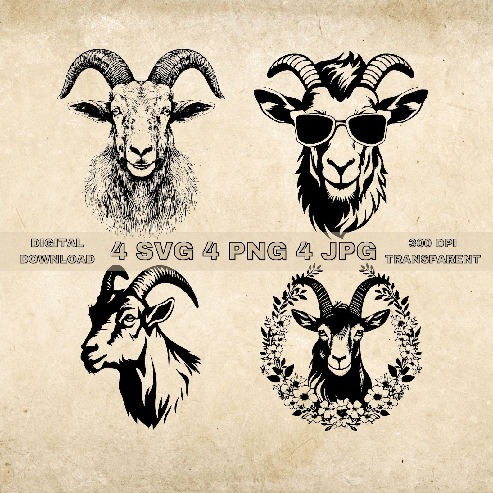 Goat SVG Bundle, PNG, Goat Clipart, Hand Drawn Goats Vector ...