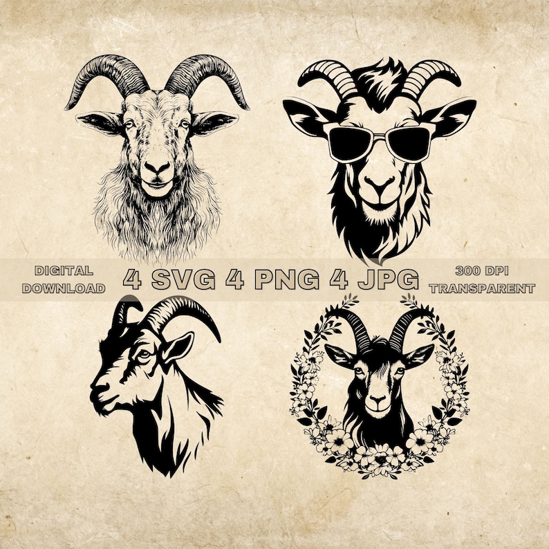 Goat SVG Bundle, PNG, Goat Clipart, Hand Drawn Goats Vector ...