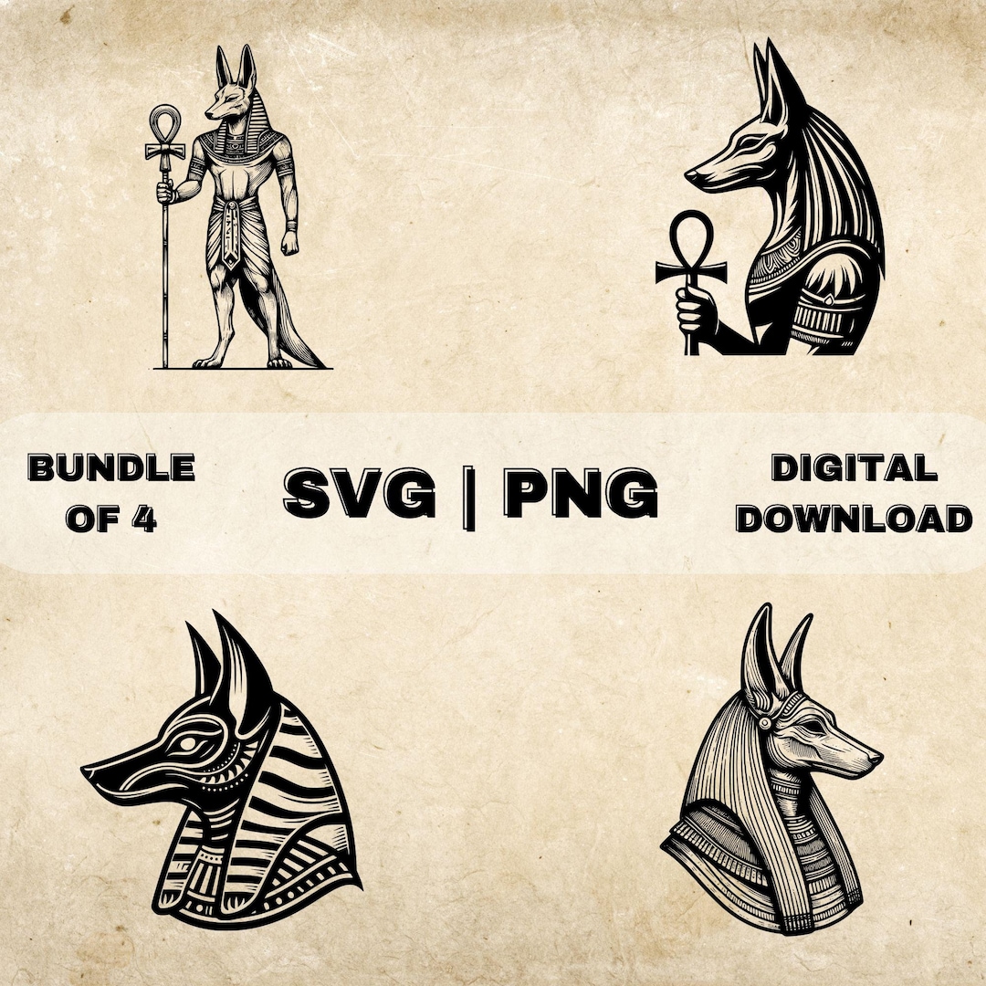 Anubis Ankh SVG Bundle, Egyptian God Clipart, Hand Drawn Ancient Egypt ...